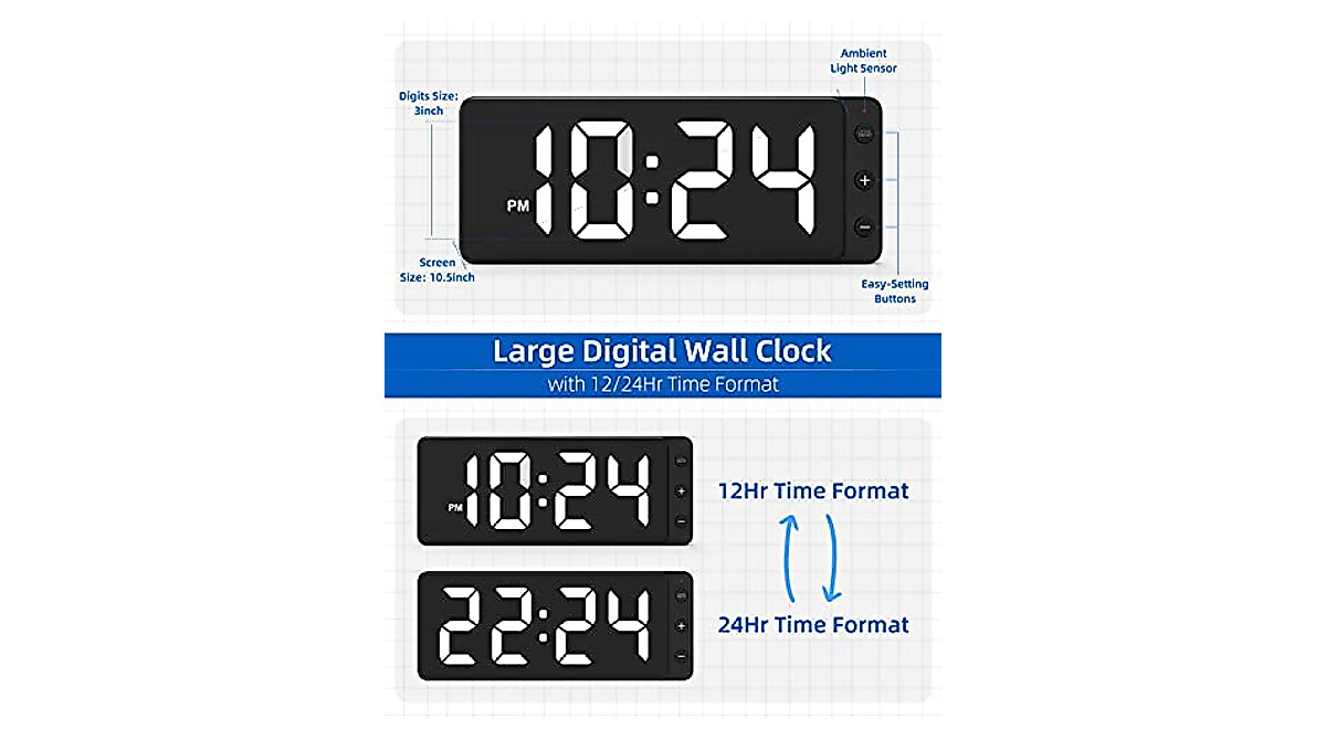Large LED Digital Wall Clock - Sleek & Silent Design