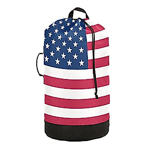 xigua Heavy Duty Laundry Backpack with Handle and Drawstring Closure, American Flag (2) Portable Storage Bag for Laundry Room, College Dorm, Travel