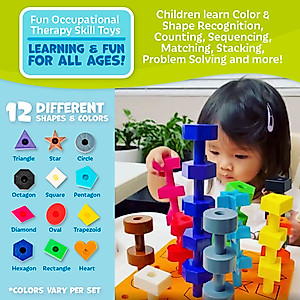 Skoolzy Stacking Toddler Peg Board 38 Piece Set and Rainbow Sorting Bears with Matching Cups 69 Piece Set Montessori Occupational Therapy Toddler Toys Kit with Storage Bags and eBook