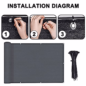 LOVE STORY 3' x 10' Charcoal Balcony Privacy Screen Fence Cover (HDPE) UV Protection Weather-Resistant 3 FT Height Shield for Deck, Patio, Backyard, Outdoor Pool, Porch, Railing