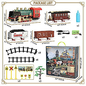Mini Tudou Christmas Electric Train Set w/Steam, Sound & Light, Remote Control Train Toys w/Steam Locomotive Engine, Cargo Cars & Tracks, Toy Train w/Rechargeable Battery for Kids Boys 3+ Year Old