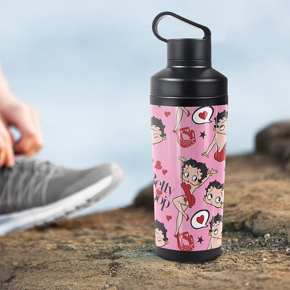 Betty Boop OFFICIAL Collage 18 oz Insulated Water Bottle, Leak Resistant, Vacuum Insulated Stainless Steel with 2-in-1 Loop Cap