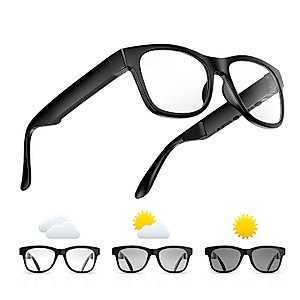 QZTELECTRONIC Bone Conduction Glasses, Open-Ear Headphones Bluetooth, Photochromic Sunglasses Anti Blue Ray, IP6 Waterproof Audio Glasses, Hand-Free Calling and Music, Smart Glasses for Women and Men