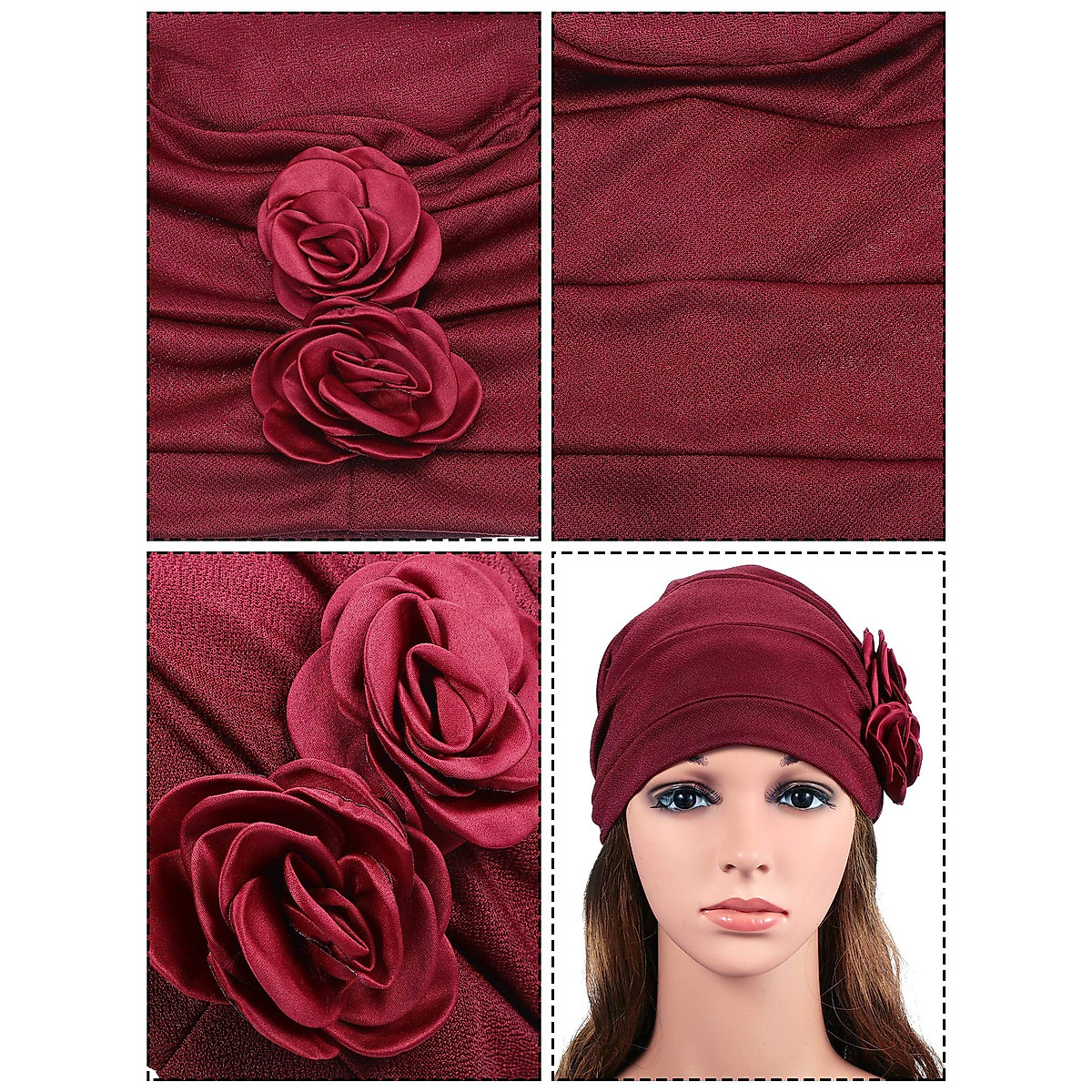 6 Pieces Women Turban Flower Caps Vintage Beanie Headscarf Elastic Headwrap Hat