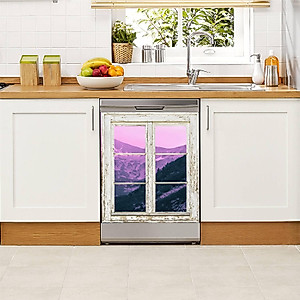 Dishwasher Magnet Cover Beautiful Mystic Mountains Landscape Alpine Morning Violet Pink Light Magnetic Refrigerator Stickers Decorative Appliance Cover Fridge Panels Metal Door Garage 23x26in
