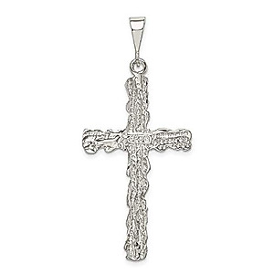 Solid 925 Sterling Silver Diamond -Cut Cross Pendant Nugget Charm - 54mm x 23mm