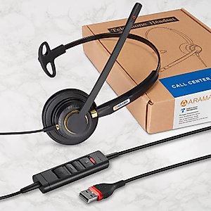 USB Headset with Microphone Noise Cancelling & Audio Controls Ultra Comfort USB Headphone for Computer Laptop Pc Business Skype UC Webinar Call Center Office
