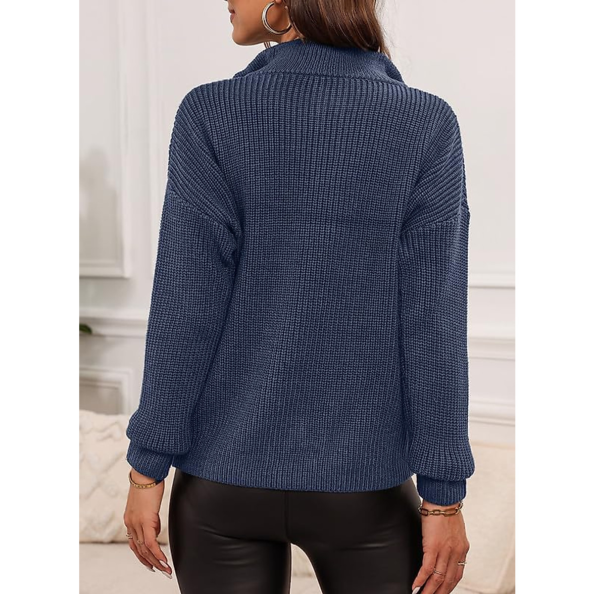 EVALESS Plus Size Sweaters for Women Long Sleeve Fall Tops Trendy 2024 Cute Rib Knit Quarter Zip Pullover Chunky Sweaters Dressy Casual Winter Outfits Ladies Oversized Light Blue Sweater, XX-Large