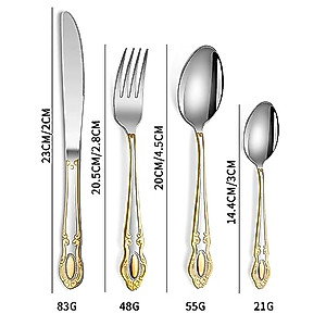 Silverware Set Cutlery Utensil Flatware Food-Grade Stainless Steel Luxury Relief Plating Retro Golden Handle Home Restaurant Small Business,Mirror Finish Tableware 24 Piece Service for 6