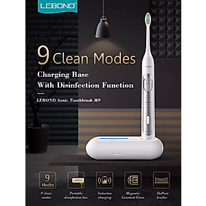 Sonic Electric Toothbrushes with Charging Case & Travel Case, LEBOND USB Inductive Rechargeable Electric Toothbrush with 3 Modes, Smart Timer and 2 Replacement Heads for Kids and Adults