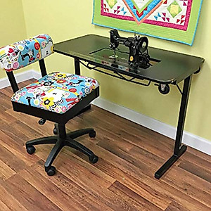 Arrow 611F Sewing Table for Vintage Singer Featherweight Sewing Machines 221 and 222, Portable with Wheels and Lift, Black Finish