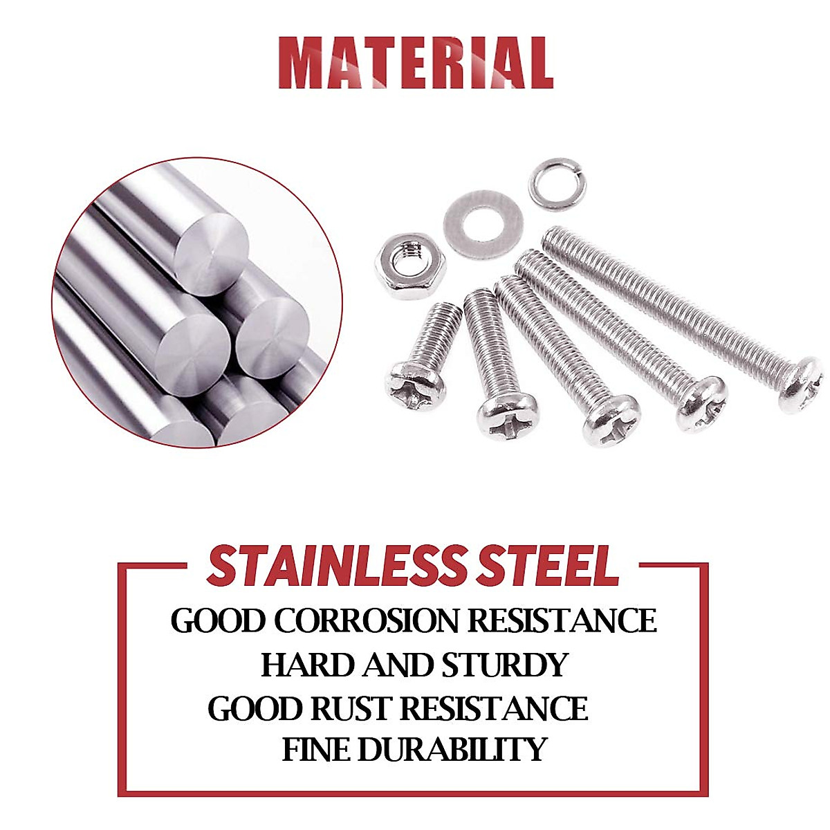 Hilitchi 300-Piece M4 Phillips Pan Head Screws Bolt Nut Lock Flat Washers Assortment Kit, 304 Stainless Steel