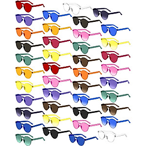 42 Pairs Rimless Round Party Sunglasses Candy Color Fun Sunglasses Colored Tinted Eyewear Colorful Retro Eyeglasses for Women Men, 21 Colors
