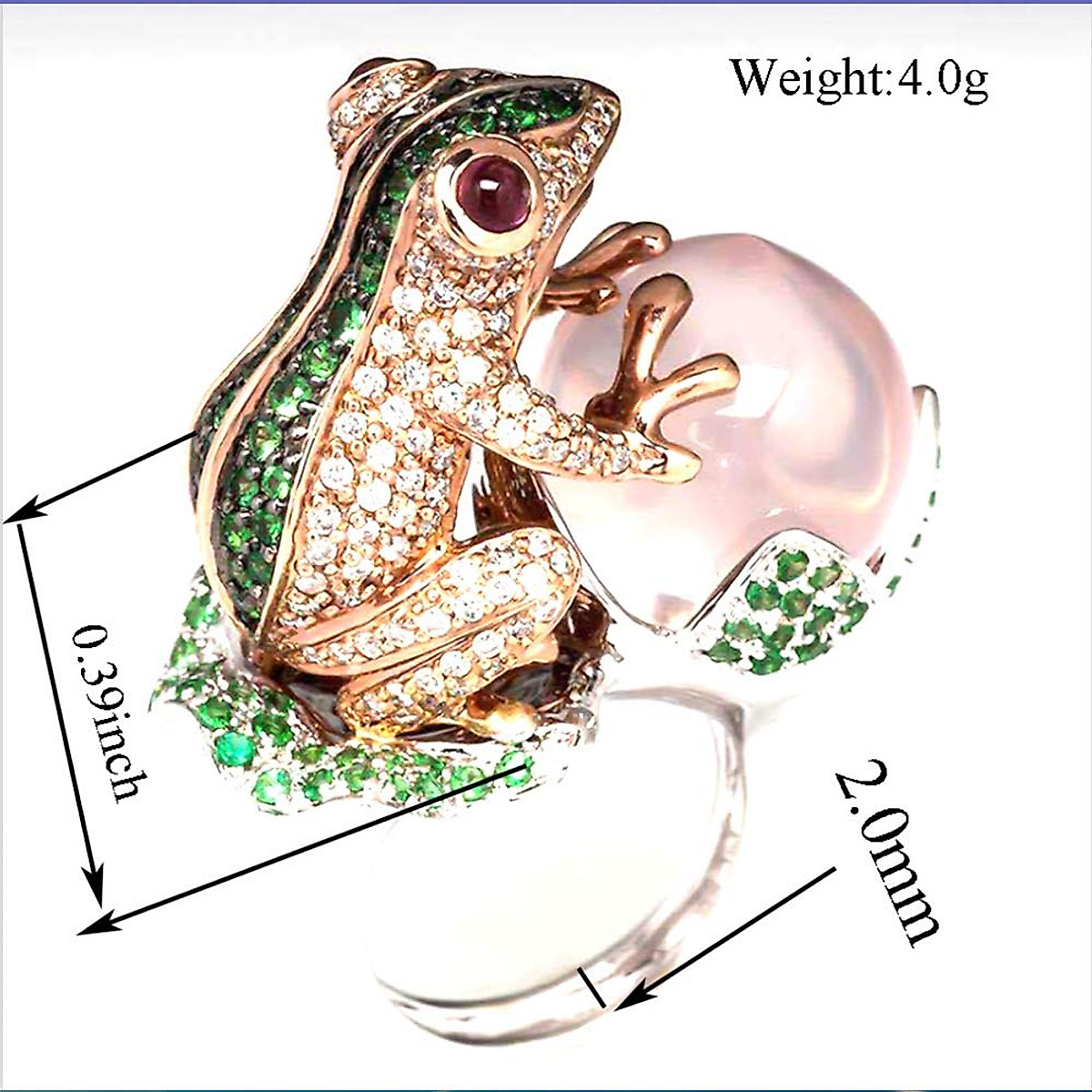 HSQYJ Green Crystal Frog Cocktail Ring Cubic Zirconia Pearl Cute Animal Stacking Rings Jewelry Rhinestone Statement Rings for Women
