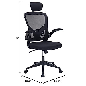 ALEAVIC Ergonomic Office Chair, High Back Office Chair, Home Office Desk Chair, Breathable Mesh Office Chair, Comfort Swivel Task Chair with Flip-up Arms and Adjustable Height (Black)