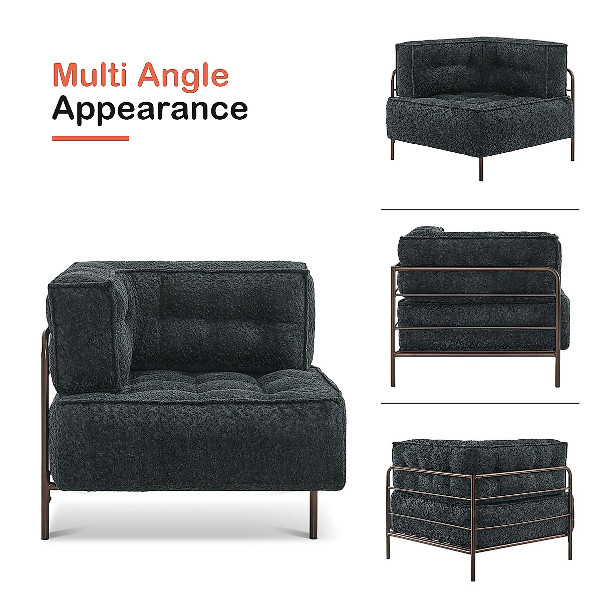 MCombo Modular Sofa Couch with Removable Cushion, 1 Seater Accent Sofa Chair, Upholstered Corner Seat for Living Room, Apartment, Office 4663 (Grey)