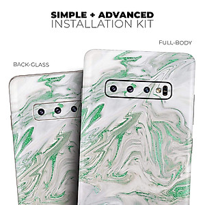 DesignSkinz Mint Marble & Digital Gold Foil V10 Protective Vinyl Decal Wrap Skin Cover Compatible with The Samsung Galaxy S20 (Screen Trim & Back Glass Skin)