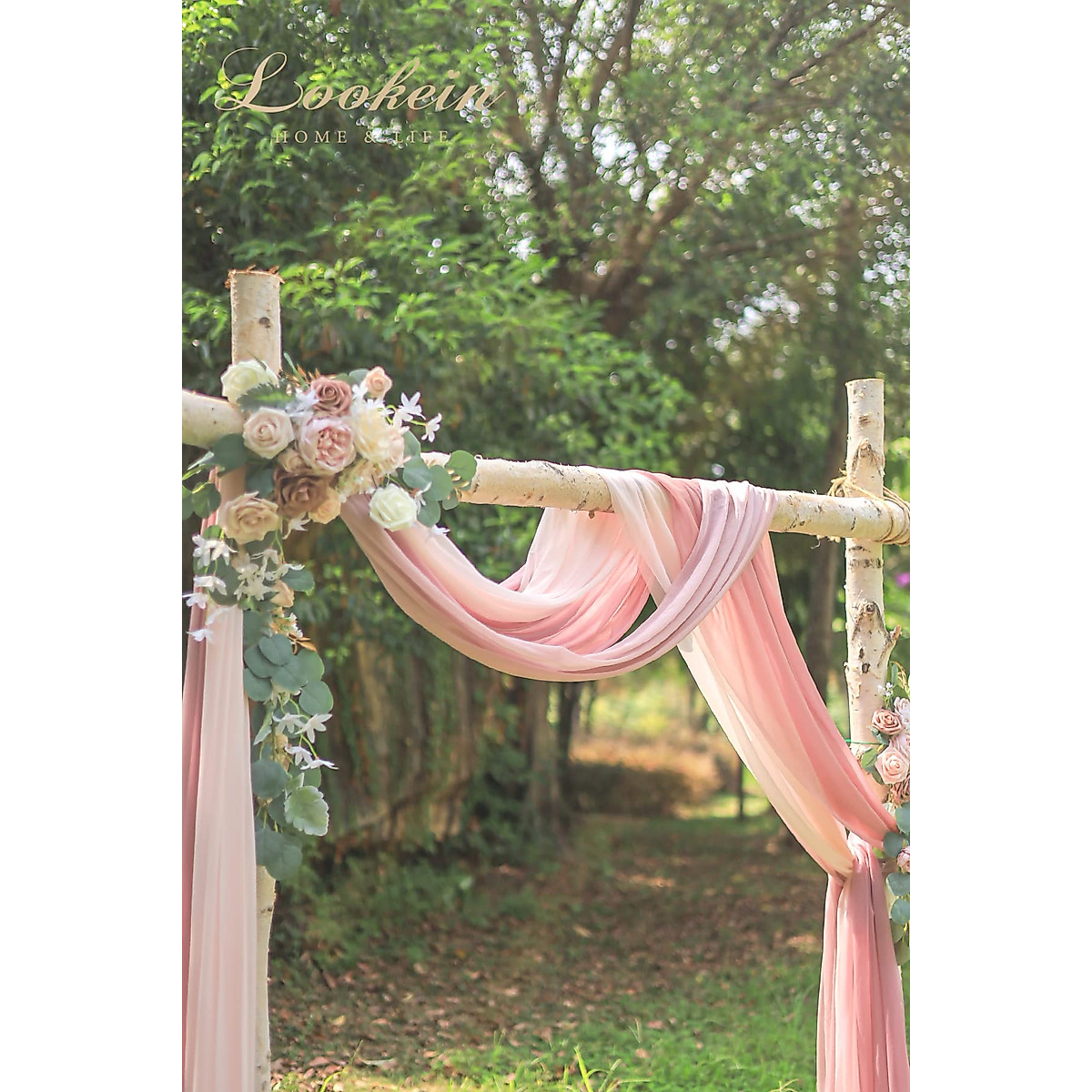 Lookein Arch Drapes for Wedding Party Reception Backdrop Wedding Arbor, 3 Panels 30" Wide 6.5 Yards, Blush& Dusty Rose& Mauve