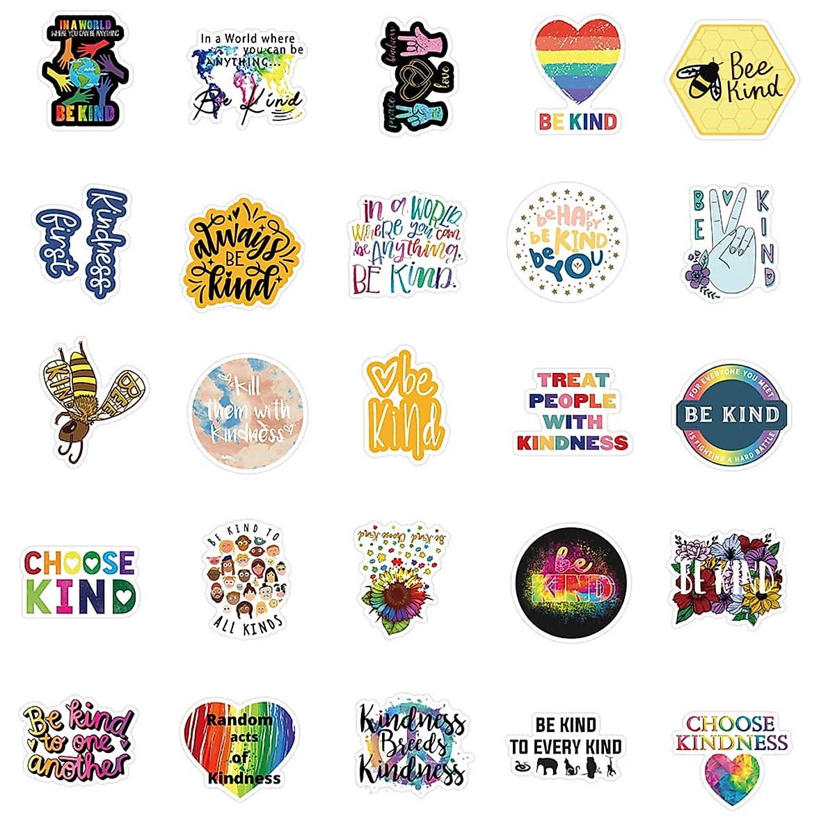 53Pcs Be Kind Stickers Pack, Inspirational Quote, Motivational Saying Aesthetic Decal | Vinyl Waterproof Kindness Stickers for Water Bottle,Laptop,Phone,Scrapbook,Journal Gifts for Kids Teens Adults