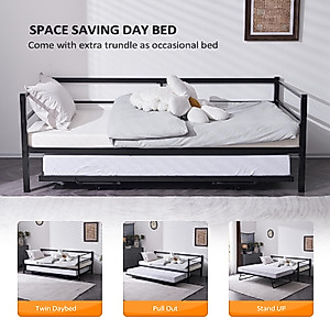 VINGLI Daybed with Pop Up Trundle, Heavy Duty Metal Twin Bed with Trundle, No Box Spring Needed, Black