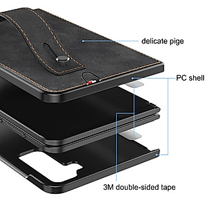 Foluu for Microsoft Surface Duo 2 Case, Surface Duo 2 Leather Case with Hand Strap, [Slim & Lightweight] PU Leather Back Cover Hard PC Holder Protective Phone Case for Microsoft Surface Duo 2 (Black)