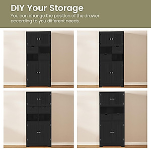 Iwell Tall Storage Cabinet with Adjustable Shelf, Bathroom Cabinet with 2 Drawers, Linen Cabinet for Living Room, Black