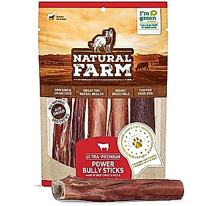 Natural Farm Power Bully Sticks Dog Chews (6”, 5-Pack), 2-in-1 Power Chews: Premium Beef Cheek Wrapped in Beef Pizzle, Long-Lasting, Great Dog Dental Treats Fro Small, Medium & Large Dogs