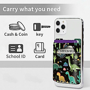 Rossy Cell Phone Wallet Adhesive Card Holder Stick on Wallet Pocket Credit Card ID Case With Cute Dinosaur Stylish Pattern for Back of Phone for All Smartphones