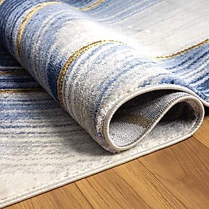 Abani Blue & Ivory Metallic Contemporary Ribbon Area Rug, Rugs Swirl Design Neutral Non-Shed 6' x 9' Bedroom Rug