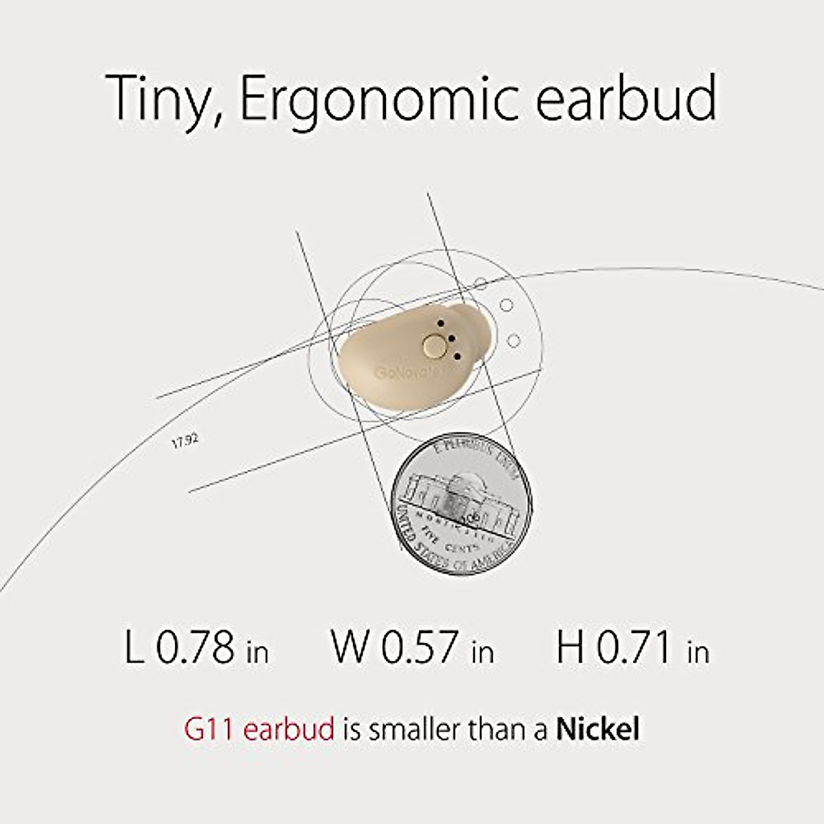 GoNovate G11 Bluetooth Earpiece Wireless Earbud Mini Invisible Headphone, 6 Hrs Playtime Magnetic USB Charger Smallest Headset Single Car Earphone with Mic for iPhone Samsung Galaxy (Beige-1 Piece)