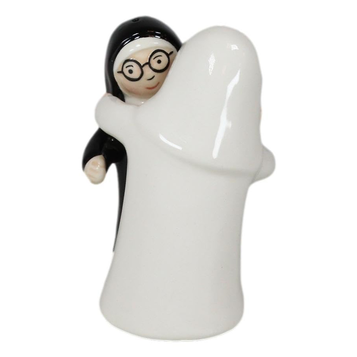 Ebros Gift Black And White Dressed Nuns Dancing Salt And Pepper Shakers Ceramic Figurine Set 3.5"H Hugging Nun Religious Inspirational Funny Themed Accents