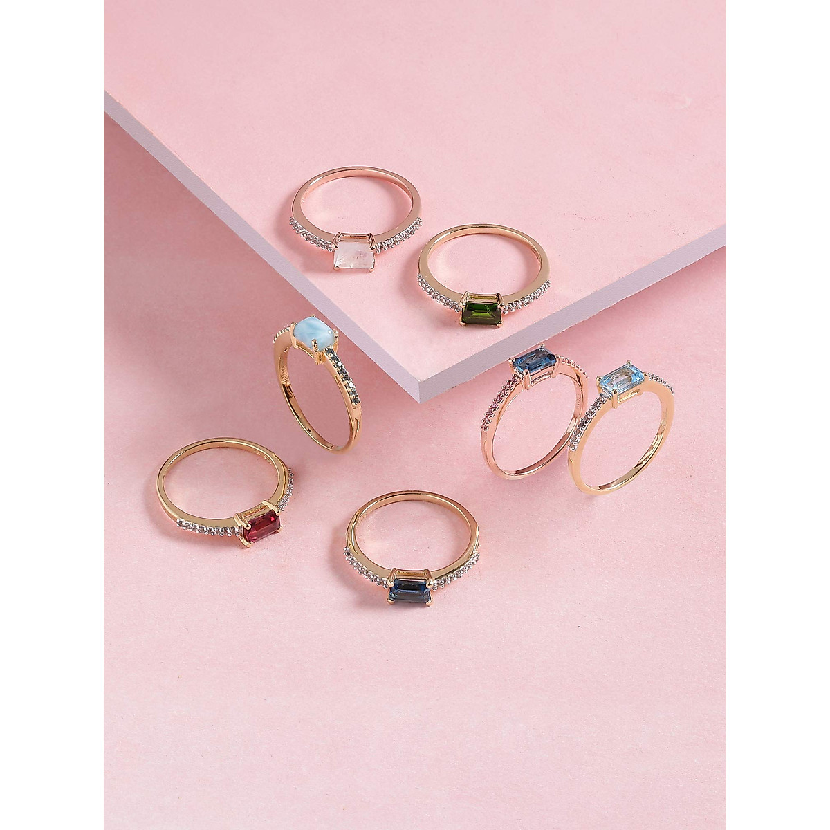 YoTreasure 10kt Rose Gold 0.92 ct. t.w. London Blue Topaz and Pink Sapphire Women's Engagement Ring