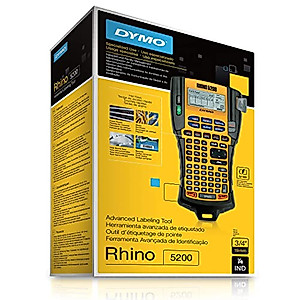 DYMO Rhino 5200 Industrial Portable Thermal Transfer Electronic Label Maker, Yellow - Label, Tape, Auto Power Off, Monochrome, LCD Display