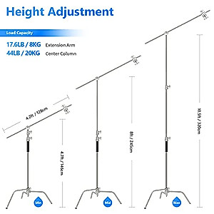 Neewer 100% Stainless Steel C-Stand (2-Pack), Pro Heavy-Duty Photography Light Stand with 4.2ft/1.28m Extension Arm, Grip Head, Turtle Base for Monolight, Softbox, Reflector, Max Height: 10.5ft/3.2m