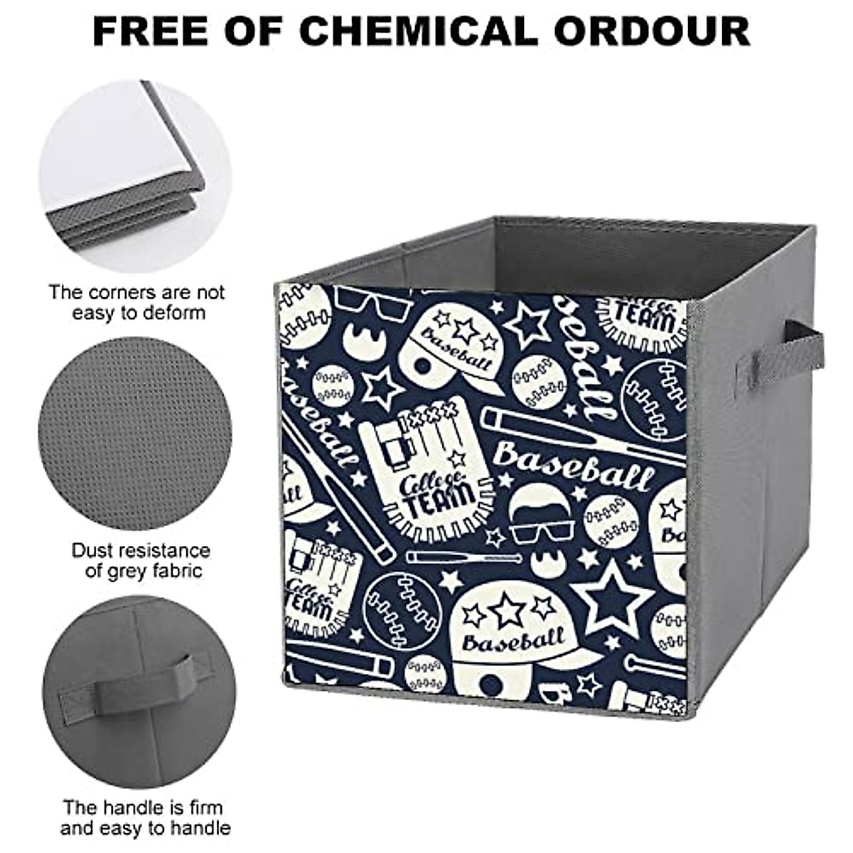 Baseball Collapsible Storage Bins Basics Folding Fabric Storage Cubes Organizer Boxes with Handles