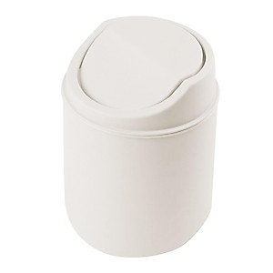 EVANUUI Mini Trash Can, Desktop Trash Can, Desktop Trash Can with Lid, Tiny Trash Can with Top, Plastic Mini Wastebasket Trash Can with Swing Lid for Home Office (White)