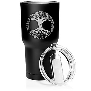Smooth Body Tumbler Stainless Steel Vacuum Insulated Travel Mug Cup Gift Celtic Tree Of Life Irish (30 oz, Matte Black)