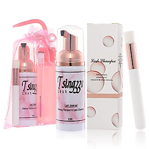 Tsingzzu Lash Shampoo For Lash Extensions With Lash Shampoo Brush 50ml Oil Free Lash Shampoo lemon scent Gentle Eyelash Extension Cleanser Lash Bath