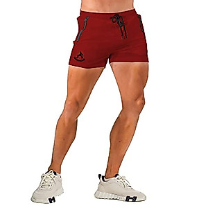 MAIKANONG Mens Gym Shorts Bodybuilding Outdoor Training Quick Dry Workout Shorts with Zipper Pockets Red