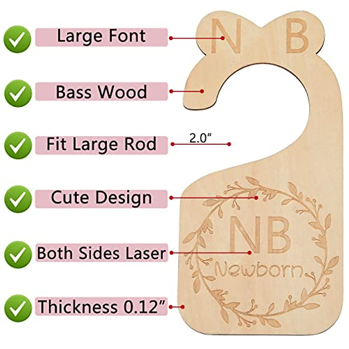 Dabancy Wooden Baby Closet Dividers - Set of 10 from Newborn to Toddler and 2 Blanks with Velvet Bag,Wooden Nursery Closet Dividers for Baby Clothes- [Wooden]
