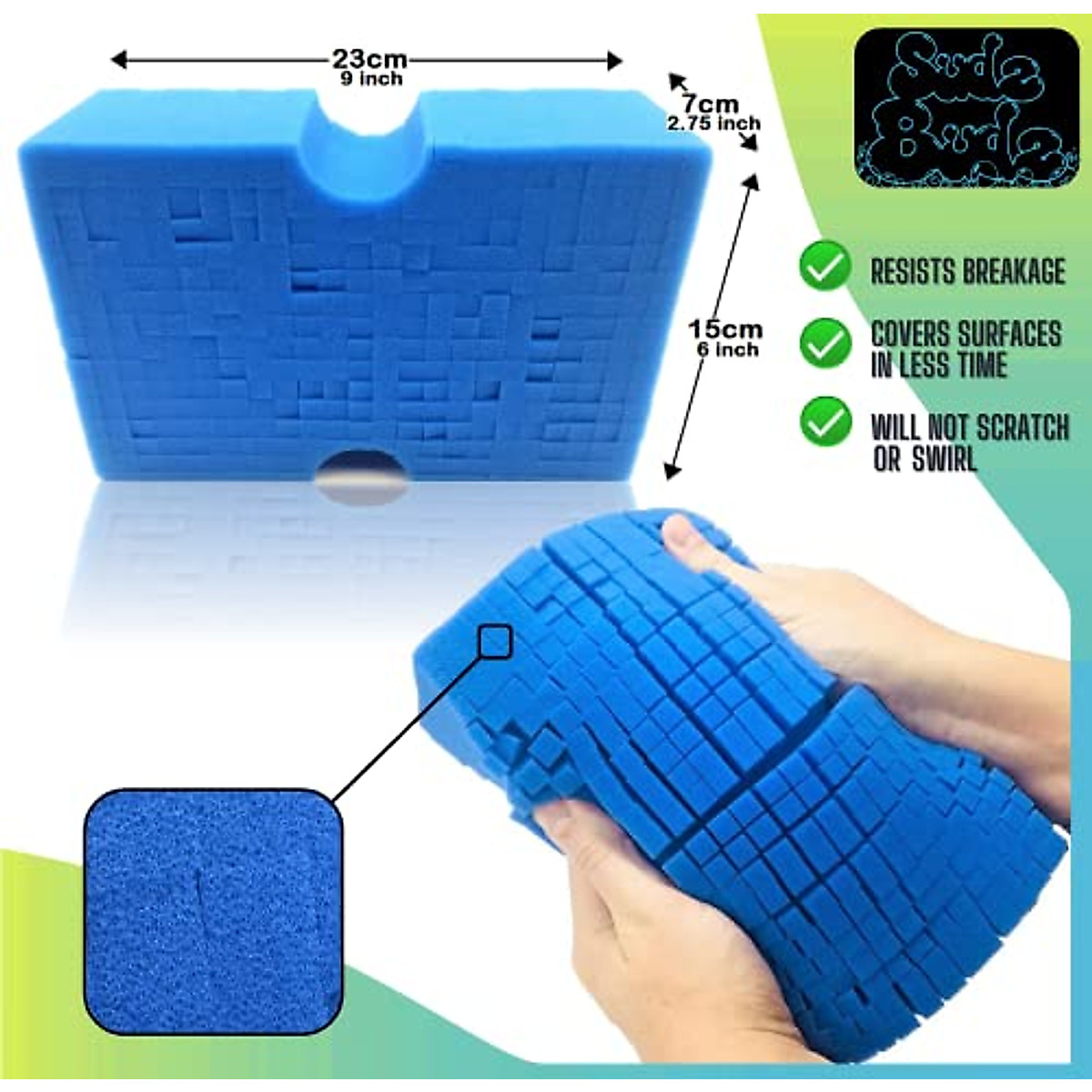 Sudz Budz Premium Jumbo Foam Grid Car Wash Sponge 1pc | Anti-Marring Sponge for Soap and Rinseless Washing | Cross-Cut, Easy Grip, Large Sponge | Durable, Soft, Scratch-Free Car Cleaning and Detailing