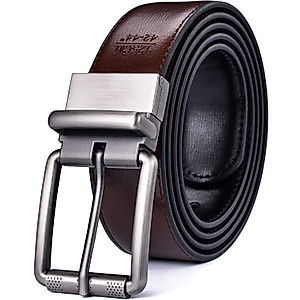 Beltox Men's Genuine Leather Reversible Belt 1.25” Rotate Brushed Roller Buckle Gift Box(Black Coffee with Brushed Roller Buckle,34-36)