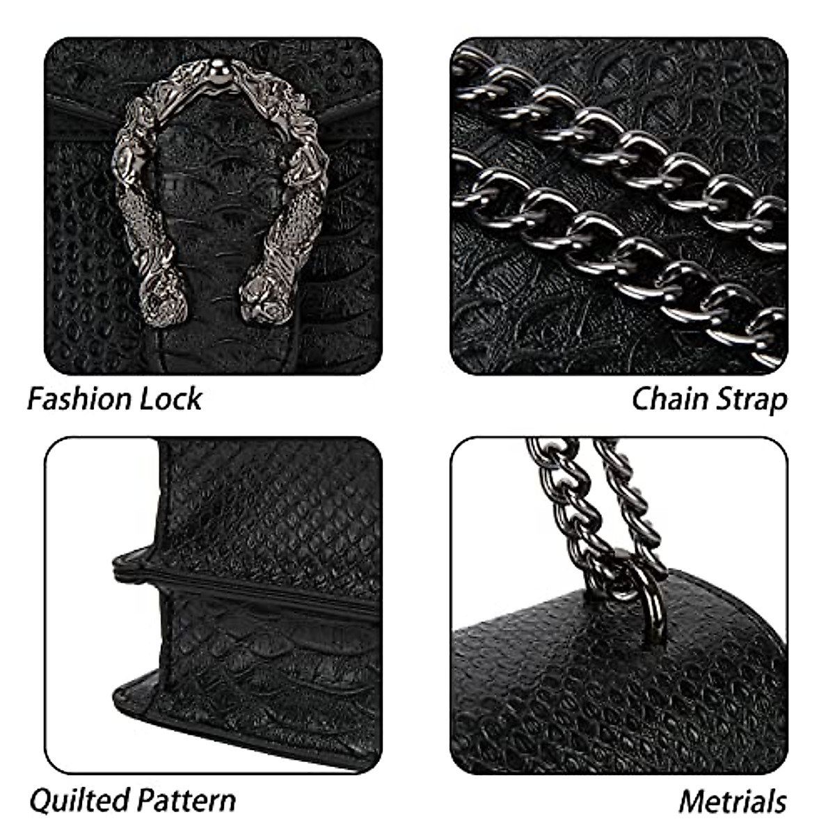 Crossbody Shoulder Square Purse For Women - Fashion Embossed Snake-Print Leather Handbag Metal Chain satchel Tote Bag