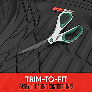 Motor Trend Original FlexTough Black Rubber Car Floor Mats with Cargo Liner - All Weather Automotive Floor Mats, Heavy Duty Trim to Fit Design, Odorless Floor Liners for Cars Truck Van SUV