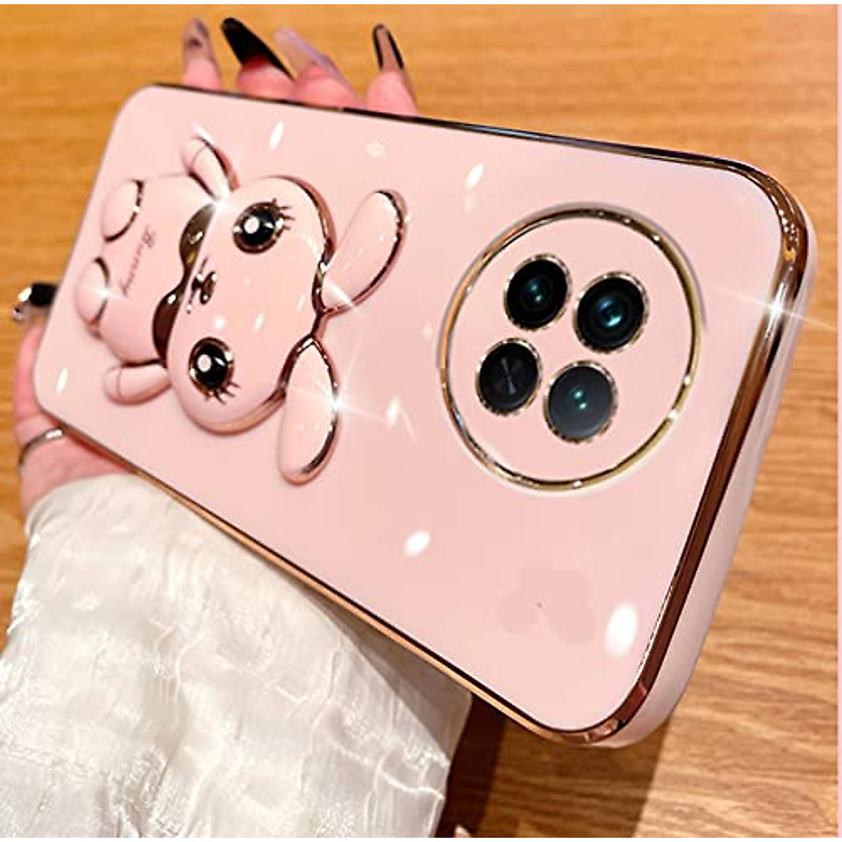 for Oneplus 11 5G Case,OnePlus 11 Phone Case 6D Cute Kawaii Hidden Rabbit Bunny Stand Design with Camera Cover,Luxury Plating Glitter Soft Silicone Girly Case for Oneplus 11 for Women Girls Pink