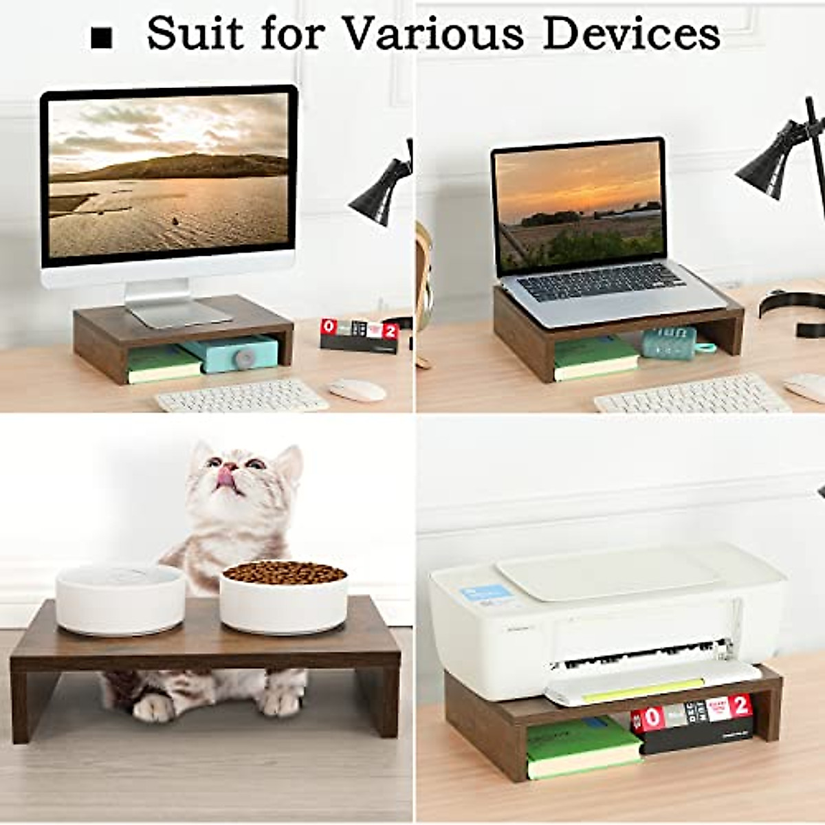 TEAMIX Monitor Stand Riser-2 Pack, Rustic Brown Wood Adjustable Monitor Stand Dual Monitor Riser for 2 Monitors/Laptop/PC Computer Stand for Desk