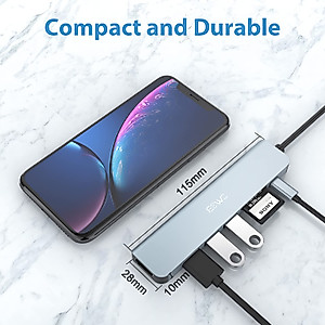 JESWO USB C Hub/Adapter, 7 in 1 with 4K HDMI Output, USB 3.0, 2 USB-A, SD/TF Card Reader, 100W PD, USB C Dongle for MacBook Pro/Air, Dell XPS More Type C Devices
