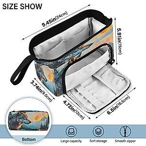 SUABO Big Capacity Pencil Case Oil Print Wolf Forest Pouch Pen Case Pencil Box Stationery Bag Makeup Bag Office Organizer for Adults