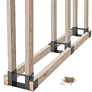 MOFEEZ Outdoor Firewood Log Storage Rack 2x4 Bracket Kit, Fireplace Wood Storage Holder, Adjustable to Any Length - Grey, Three Bases
