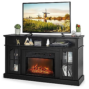 GOFLAME 58" TV Stand with Electric Fireplace Insert, Fireplace Entertainment Center with Side Cabinets & Adjustable Shelves, Overheat Protection, Remote Control & Timer for TVs up to 65 Inches (Black)